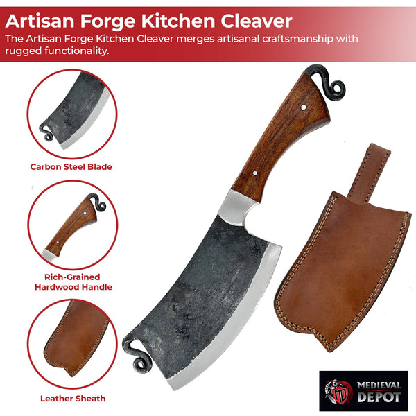 Artisan Forged Full Tang Kitchen Cleaver with Leather Sheath – Domestic ...