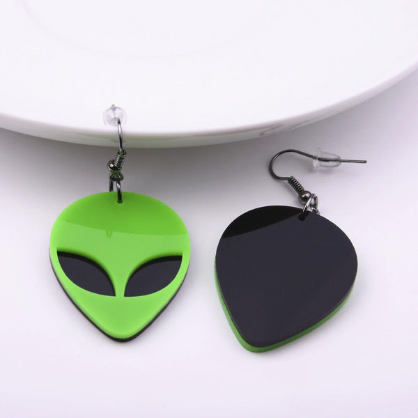 Alien Head Acrylic Earrings, Innergalactic 90s Retro Dayglo Green Rave ...